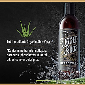 The Rugged Bros Beard Wash : for Face and Beards - Natural Shampoo Made with Organic Aloe Vera Leaf Juice - Cleanses Facial Oil and Dirt While Softening and Moisturizing (Citrus & Spice)