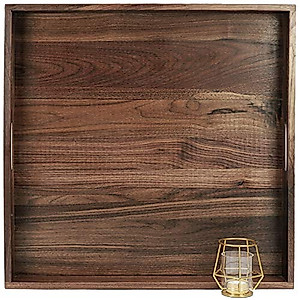 MAGIGO 22 x 22 Inches Large Square Black Walnut Wood Ottoman Tray with Handles, Serve Tea, Coffee or Breakfast in Bed, Classic Wooden Decorative Serving Tray