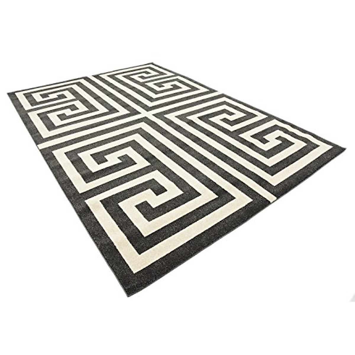 Unique Loom Athens Collection Classic Geometric Modern Border Design Area Rug, 7 ft x 10 ft, Black/Beige