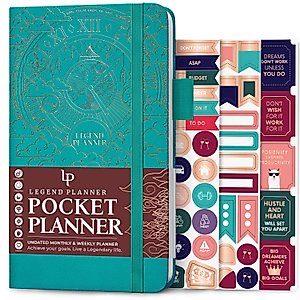 Legend Planner Pocket – Small Undated Monthly & Weekly Goal Journal and Calendar for Productivity, Mini Life Organizer Planner Perfect for Purse, Size: 3.5" x 6.2" Hardcover – Viridian Green