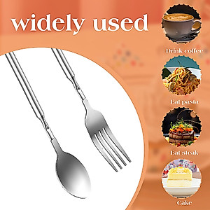 GEEHUA Extendable Fork Spoon, Telescopic Fork and Spoon Set Stainless Steel Long Fork Retractable Dining Spoons Expandable Extension Fork Spoon for BBQ Fruit Dessert Extender to 25.2"