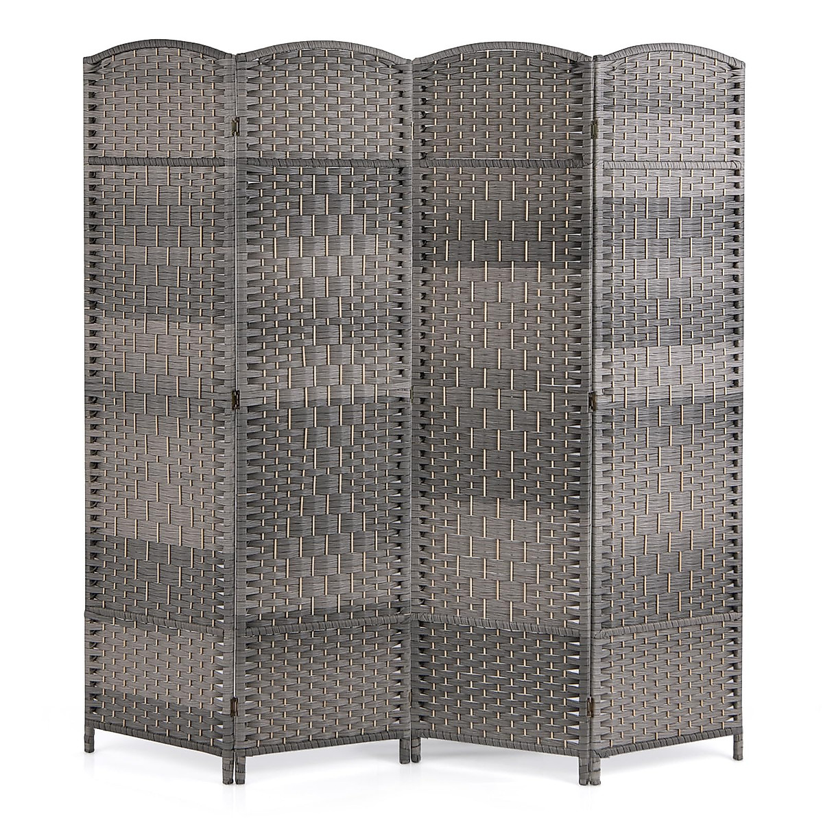 Giantex Room Divider 4 Panel, 6FT Tall Folding Privacy Screen with Solid Wood Frame, Hand-Woven Texture, Fully Assembly, Freestanding Wall Partition Room Dividers for Bedroom Office Patio