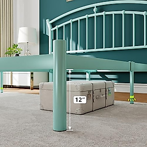 iPormis Full Size Metal Platform Bed Frame with Modern Iron-Art Headboard/Heavy Duty Steel Slats Support/Under Bed Storage/No Box Spring Needed/Easy Assembly/Noise-Free/Mint Green
