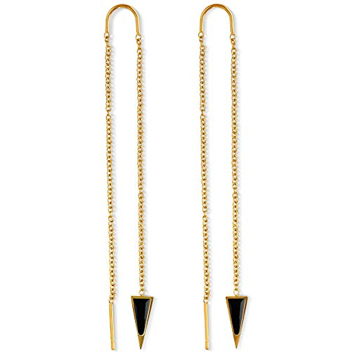 Benevolence LA Dagger Threader Triangle Earrings, 14k Gold Threader Earring, Dangle Drop Long Chain Earring for Women, Gifts for Mom, Nickel Free Thread Earrings, Onyx Dagger