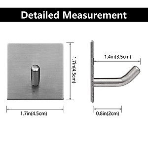 FOMANSH Heavy Duty Adhesive Hooks, Stick on Wall Adhesive Hangers, Strong Stainless Steel Holder, Self Adhesive Hooks for Kitchen Bathroom Home Door Towel Coat Key Robe 6 Packs Silver