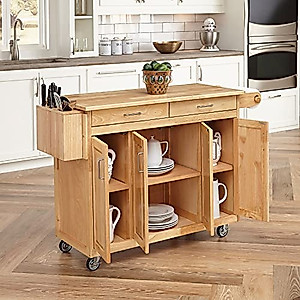 Homestyles General Line Kitchen Mobile Cart with Drop Leaf Breakfast Bar, 54 Inches Wide, Natural Hardwood