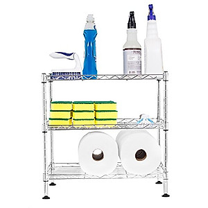 Internet's Best 3-Tier Mini Wire Utility Shelving - Chrome - Shelf - Adjustable Rack Unit - Kitchen Bathroom Pantry Laundry Storage - Under The Sink Organization - Organize Your Cabinets - SPI