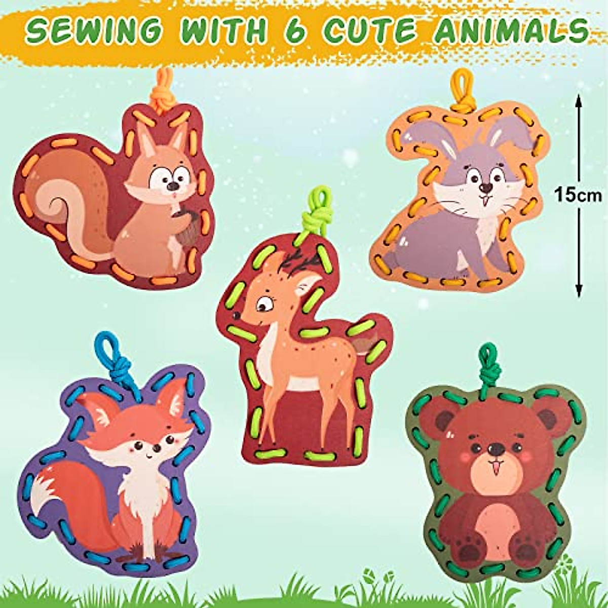 Zeoddler Wooden Animals Lacing Card for Kids 3-5, Sewing Cards for Toddlers, Art and Craft for Kids, Fine Motor Skill Toys, 6 Wooden Panels and 6 Matching Laces, Gift for Boys, Girls