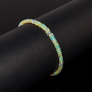 OdrillionGems Natural Ethiopian Opal Gemstone Beads Bolo Bracelet, 14k Gold Plated, 925 Sterling Silver, Healing Crystals, October Birthstone, Slider Chain, Women Jewelry, Valentine Gift, Size 10inch