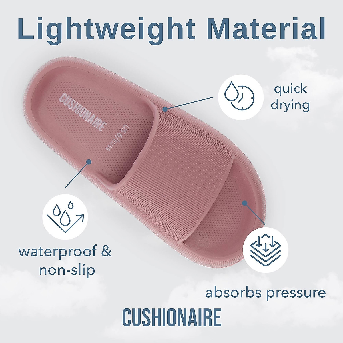 CUSHIONAIRE Feather Slides – Comfortable Cloud Cushion House Slippers for Women, Indoor Outdoor EVA Foam Foot Spa Shower Shoes, Non-Slip Arch Support, BLUSH 8
