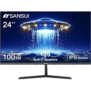 SANSUI 24 inch Monitor, IPS Display Computer Monitor with Built-in Speakers, 100Hz Monitor VESA Mount with DisplayPort HDMI VGA Inputs, FHD Monitor for Home Office (ES-24x3A HDMI Cable Included)