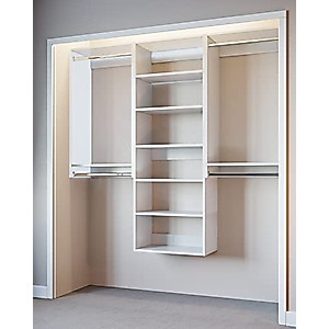 Closet Kit with Hanging Rods & Shelves - Corner Closet System - Closet Shelves - Closet Organizers and Storage Shelves (White, 75 inches Wide) Closet Shelving