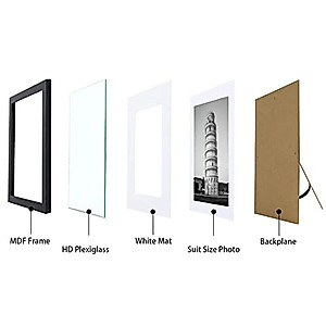 Wiscet11x14 Picture Frame Set of 9, Display Pictures 8x10 with Mat or 11x14 Without Mat, Photo Frame for Wall Mounting or Tabletop Display, Black.