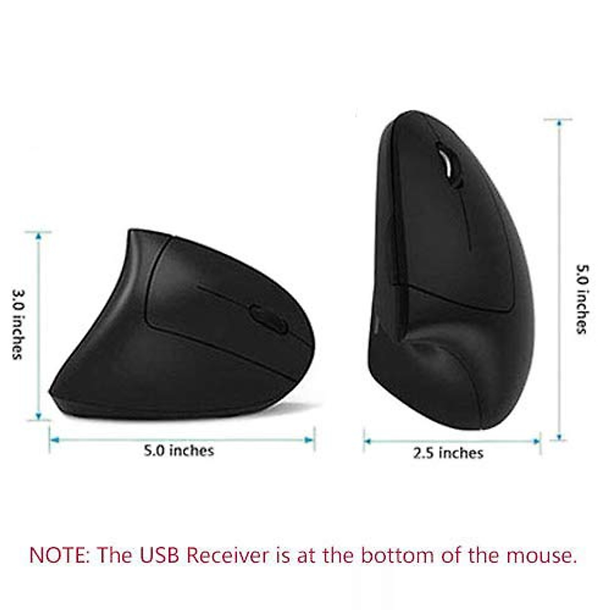 Acedada Ergonomic Mouse, Vertical Wireless Mouse, Rechargeable Optical Ergo Mice, 800/1200 /1600 DPI, 5 Buttons for Laptop, Desktop, PC, MacBook - Black