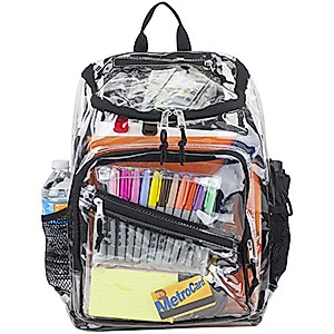 Eastsport Clear Backpack Top Loader Stadium Approved See Through Transparent w/Adjustable Padded Straps - Black
