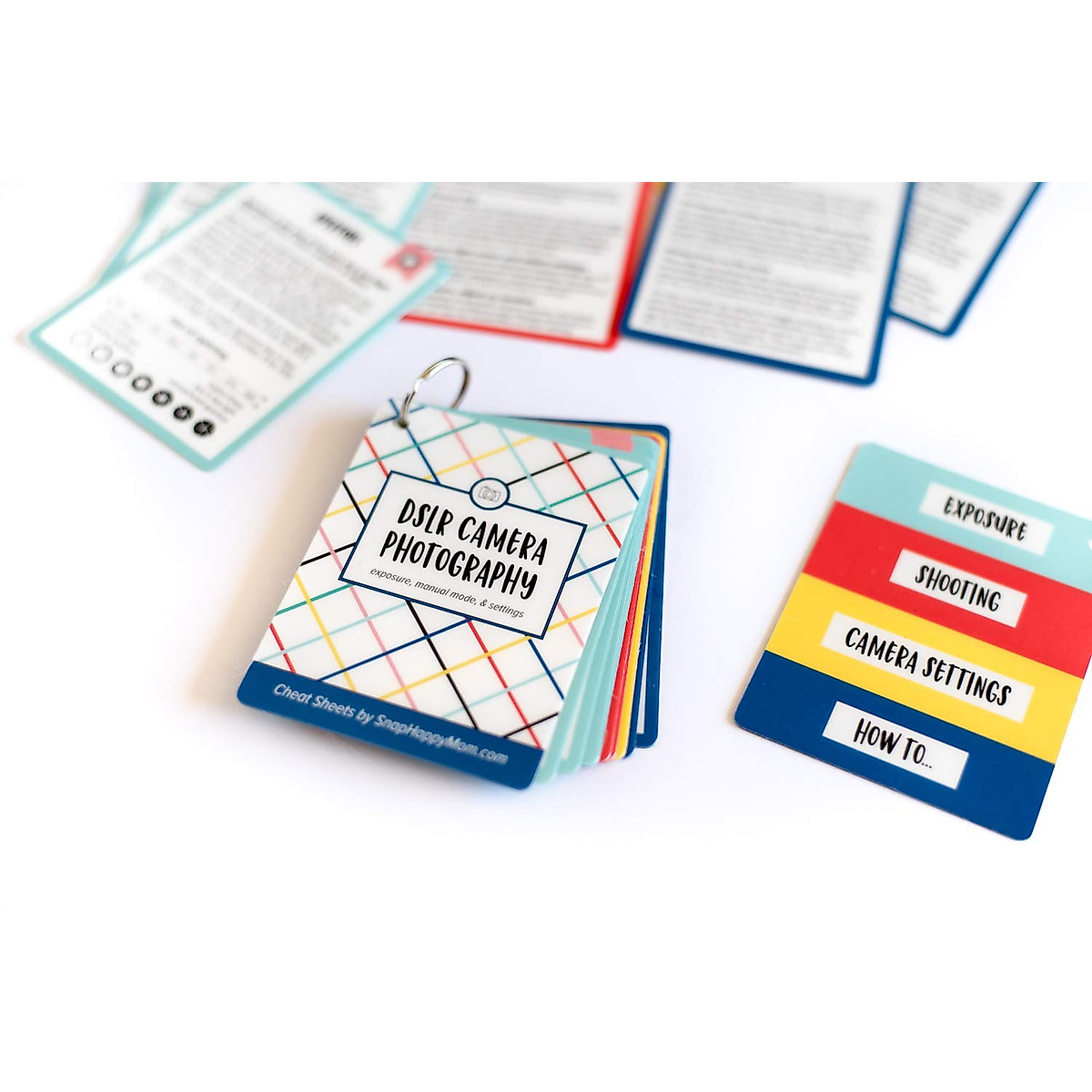 DSLR Cheat Sheet Cards for Canon, Nikon and Sony Cameras - Plastic Quick Reference Photography Cards | Camera Settings, Exposure & Manual Mode (Bright)