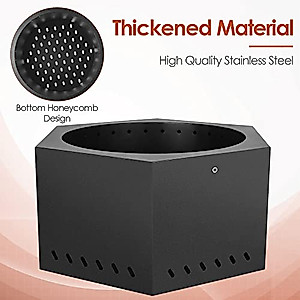 Pokytcox Smokeless Bonfire Fire Pit, 21” Portable Stove Perfect for Outdoor Campfire Stove Flame or BBQ on Patio Garden Backyard w/ BBQ Grill