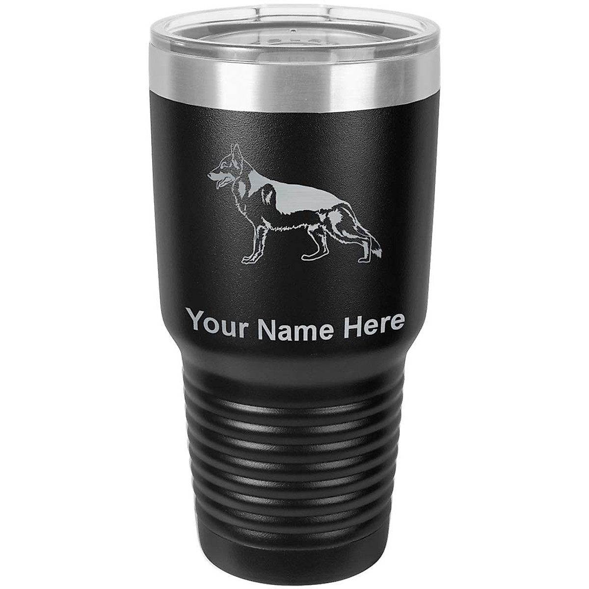 LaserGram 30oz Vacuum Insulated Tumbler Mug, German Shepherd Dog, Personalized Engraving Included (Black)