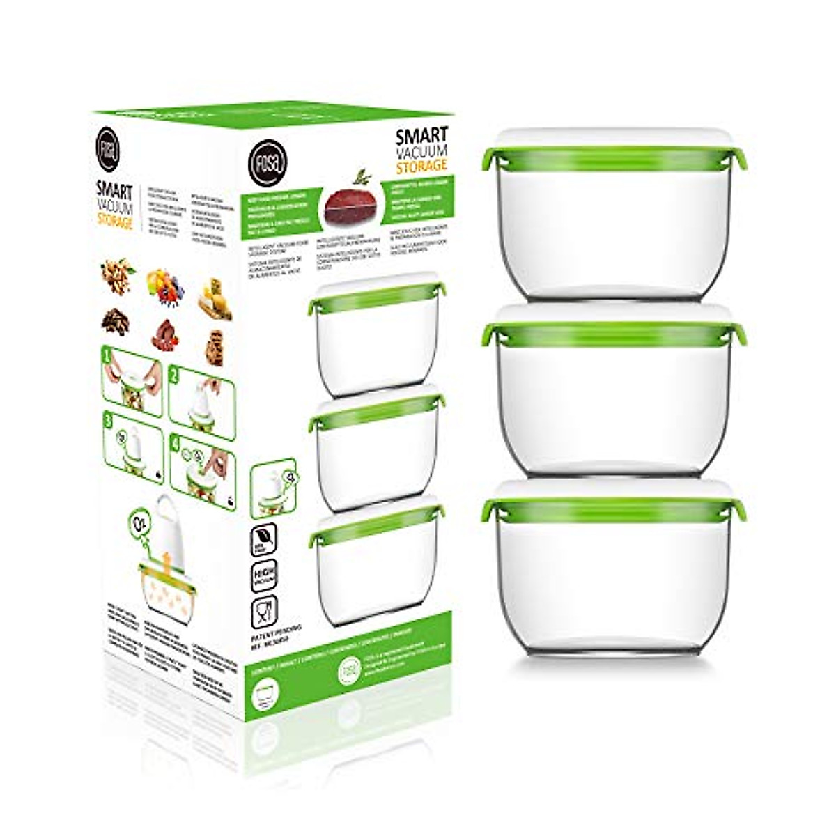 FOSA Vacuum Seal Food Storage System Reusable Medium Containers, 3 pack, 28 oz size (Vacuum Pump not Included)¡­