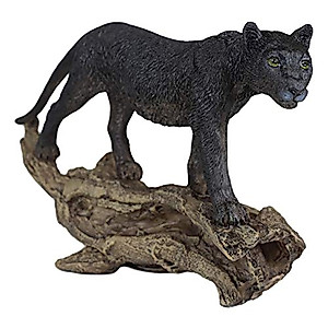 Ebros Gift Black Panther Cougar Prowling On Distressed Tree Log Figurine 8" Long Wildlife Black Jaguar Ghost Forest Hunter Sculpture Home Decorative Accent