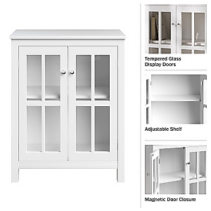 Lavish Home, White Buffet Cabinet with Glass Doors