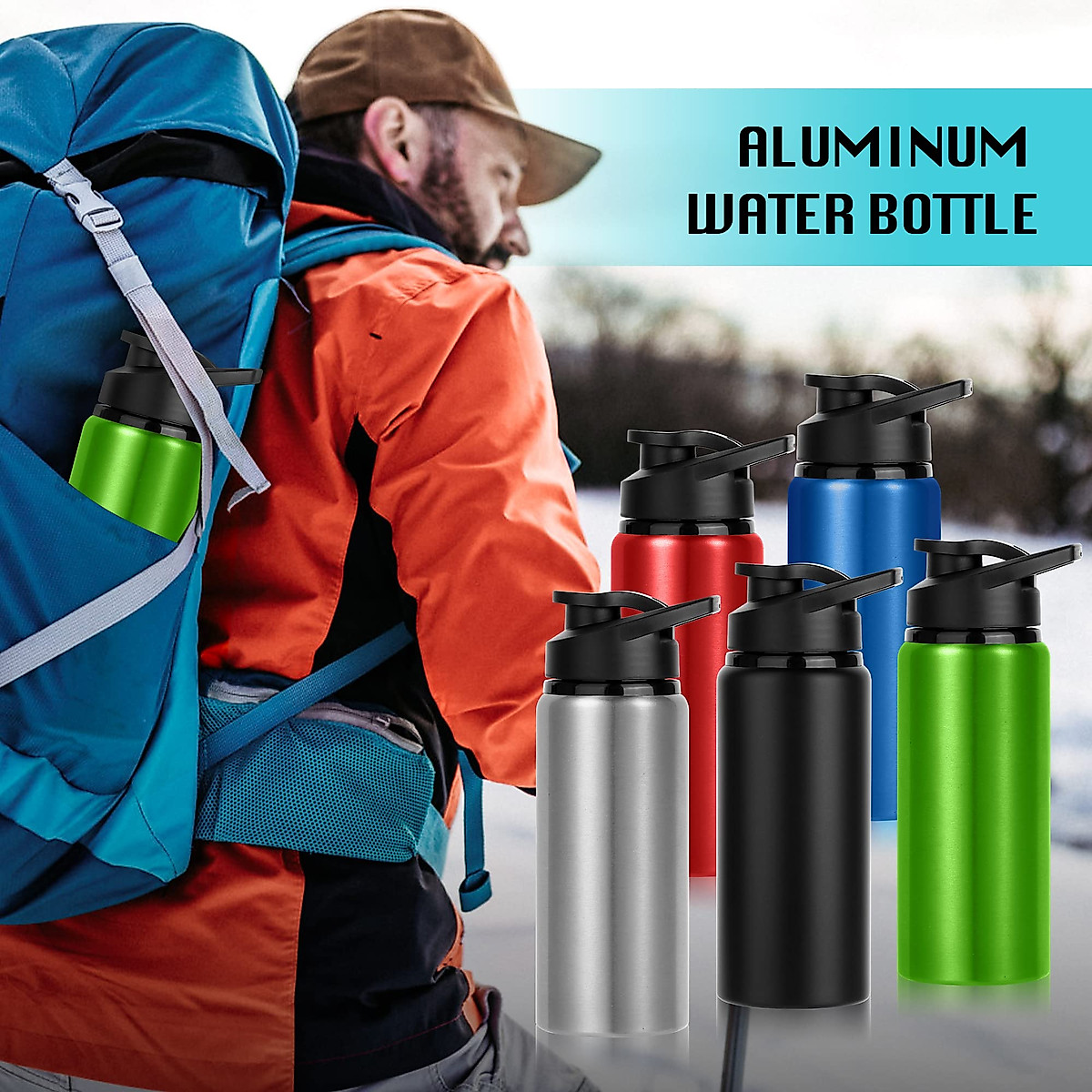 LYDTICK 10 Pack Water Bottles Bulk, 20oz Sports Aluminum Water Bottle with Snap Lids Metal Reusable Water Bottles Leak proof Personalized Bottle for Travel Camping Gym Hiking Fishing(Blue)