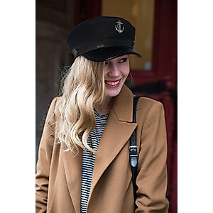 Men's Yacht Captain Skipper Anchor Hat, Newsboy Cap Chauffeur Hat Cabbie Paperboy Beret Cap (Black)