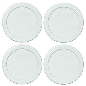 Pyrex 7202-PC White Round Plastic Food Storage Replacement Lid, Made in USA - 4 Pack