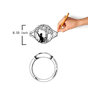 Cat Ring Black Cat Rings for Women Tree of Life 925 Sterling Silver Animal Birthday Gifts for Cats Owner Lovers Size 10