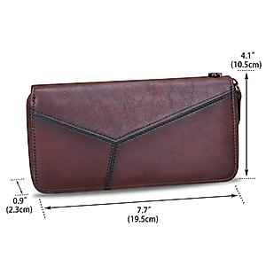 LRTO Genuine Leather Wallets for Women Zip Around Wallet Purse RFID-Blocking Retro Handmade Clutch Money Clip Card Organizer (Coffee)