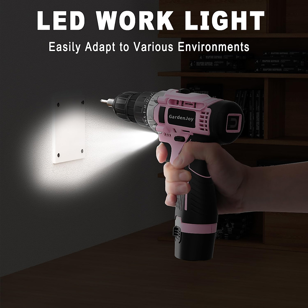 GardenJoy Cordless Power Drill Set: 12V Electric Drill with Battery and Charger, 2 Variable Speed, 24+1 Torque Setting, 3/8-Inch Keyless Chuck, Portable Drill and 30pcs Drill/Driver Bits