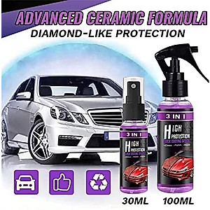 3 in 1 High Protection Quick Car Coating Spray, Ceramic Coating Fortify Quick Coat Car Wax Polish Spray for Cars, Plastic Parts Refurbish Agent, 3 in 1 high protection car coating spray (100 ML, 2PCS)