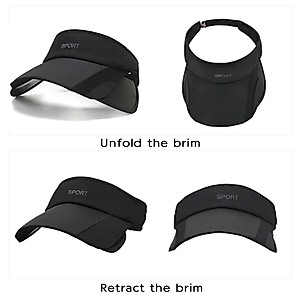 Men Women Sun Protection Sports Visor Hats Summer Wide Brim Adjustable Golf Tennis (Black, One Size)