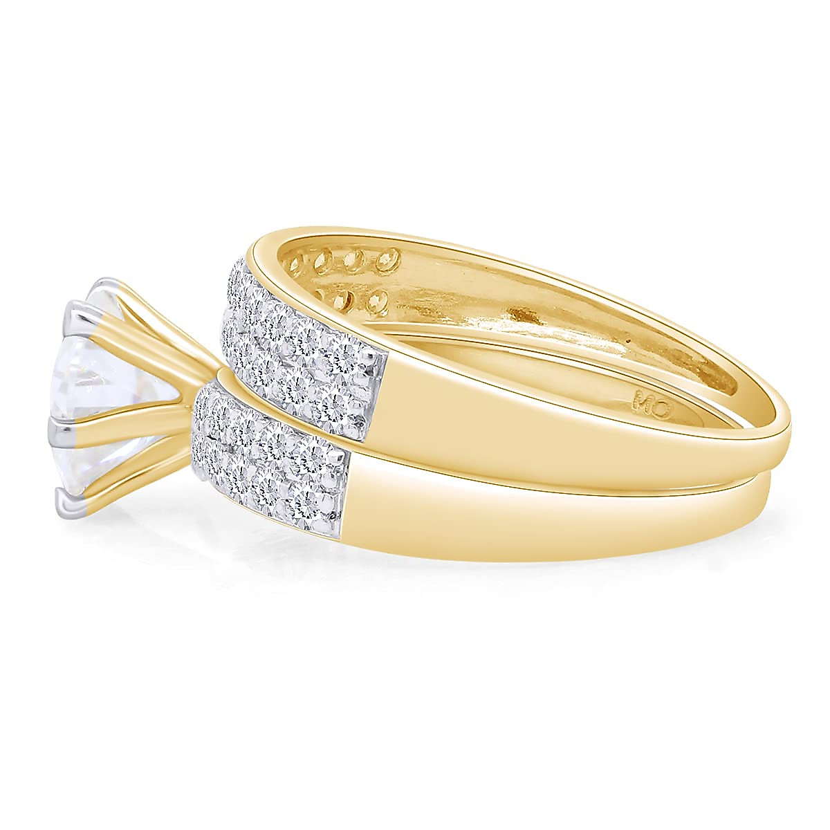 SAVEARTH DIAMONDS Center 7MM Round Cut Lab Created Moissanite Diamond Solitaire Bridal Set Engagement Ring In 10K Solid Yellow Gold Jewelry For Women(1.75 Cttw)-10