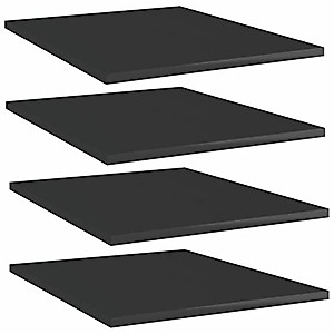 Tidyard 4 Piece Bookshelf Boards Chipboard Replacement Panels Storage Units Organizer Display Shelves High Gloss Black for Bookcase, Storage Cabinet 15.7 x 19.7 x 0.6 Inches (W x D x H)