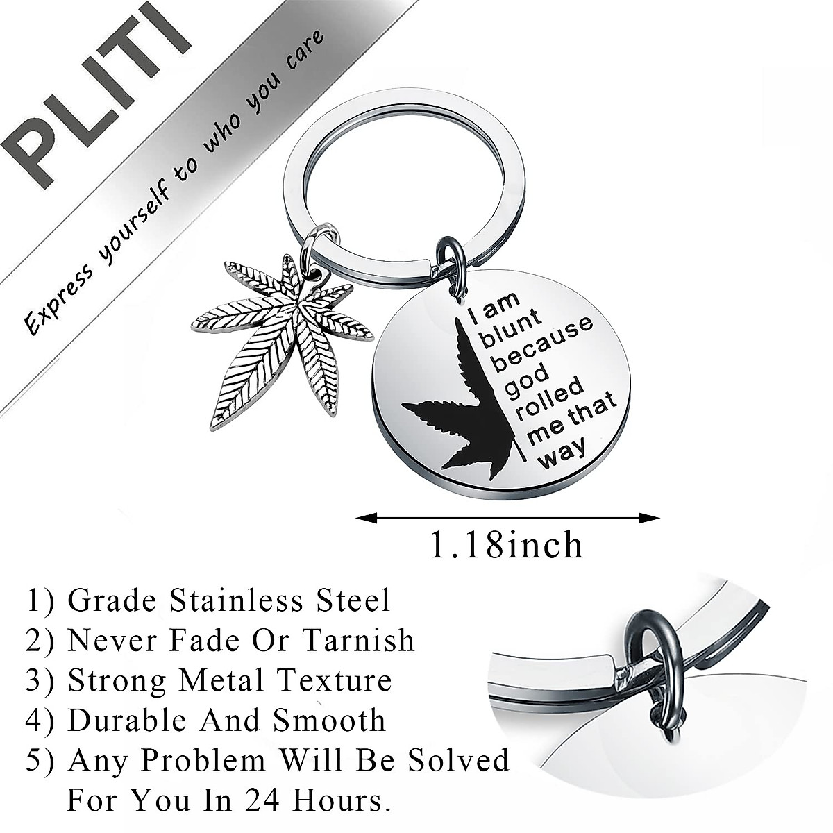 PLITI Marijuana Weed Gift 420 Cannabis Weed Lover Gift I Am Blunt Because God Rolled Me That Way Keychain for Stoner Friend Pot Smoker (rolled me ky)