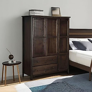 Grain Wood Furniture Shaker 3-Door Wardrobe, Solid Wood with Expresso Finish