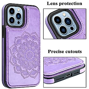 MMHUO for iPhone 14 Pro Max Case with Card Holder, Flower Magnetic Back Flip Case for iPhone 14 Pro Max Wallet Case for Women, Protective Case Phone Case for iPhone 14 Pro Max,Purple