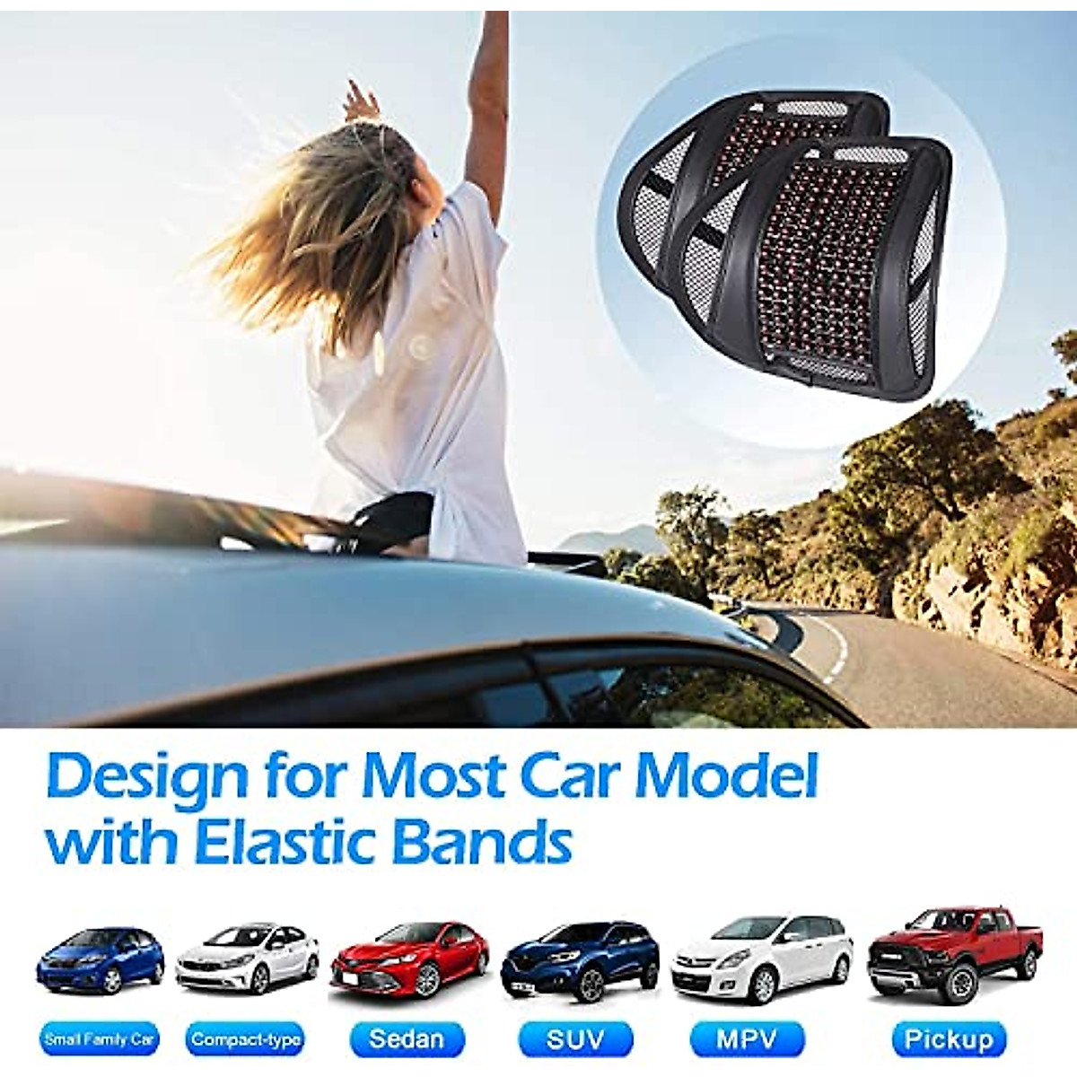 Big Ant Lumbar Support 2 Pack, Back Support with Wooden Beads Massage for Comfort and Lower Back Pain Relief, Breathable Back Support Cushion for Home Car Office Wheelchair(Black)