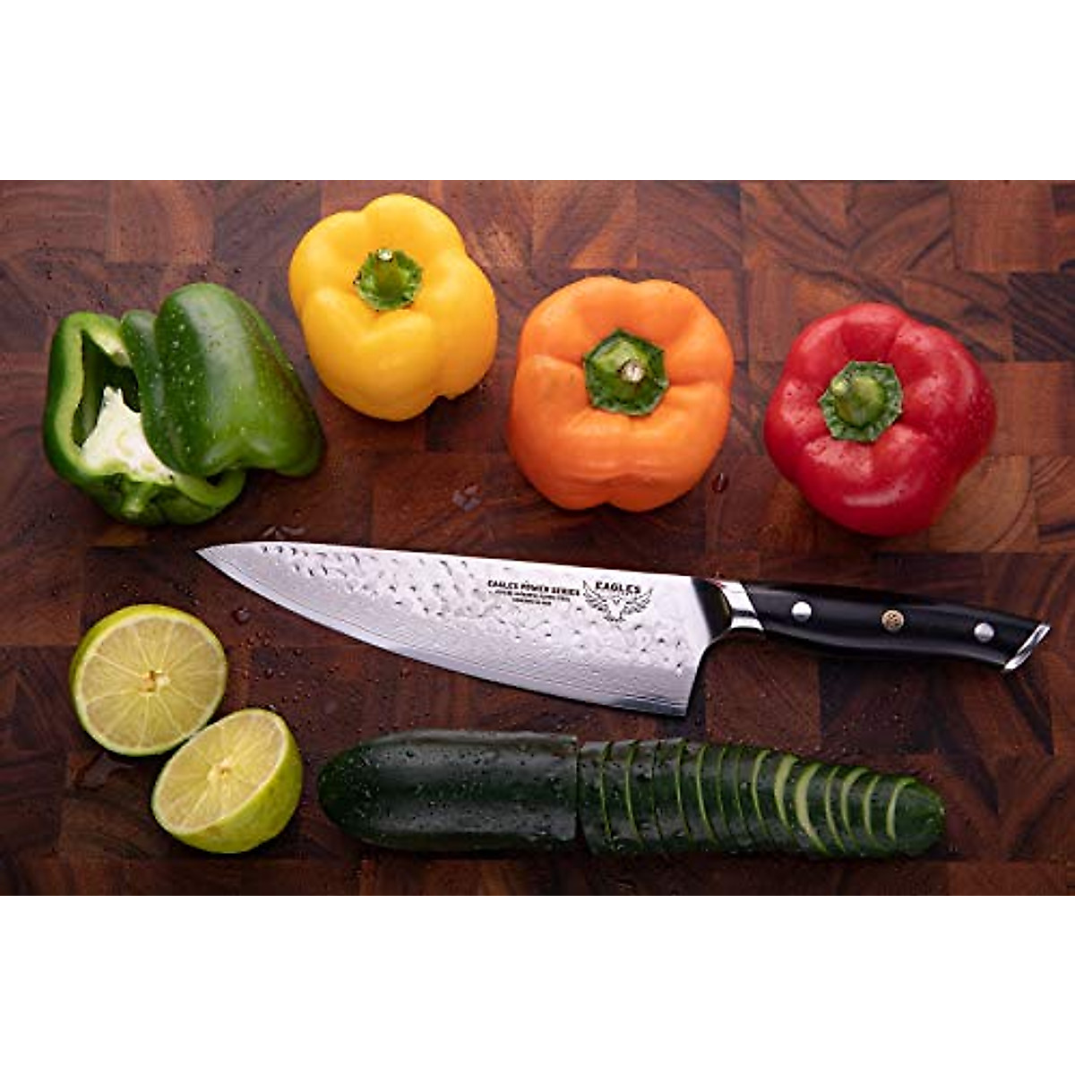 EAGLES KITCHENWARE Chef's Knife Eagles Power Series AUS10 Japanese Super Steel Vacuum treated Gift Box Blade Guard (8" Chef's Knife)