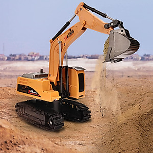 Hodlvant Remote Control Excavator Toy, Engineering Digger Truck, Metal Shovel Digger Vehicles with Lights & Sounds, 2.4Ghz RC Construction Car with 2 Batteries, Gifts for Kids Boys Age 3 4 5 6 7 8 9+