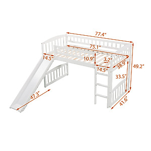 Merax Twin Size Loft Bed with Slide and Ladder, White