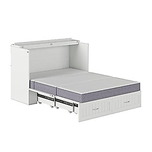 AFI, Southampton Murphy Bed Chest with 6 inch Memory Foam Folding Mattress, Built-in Charging Station and Storage Drawer, Full, White