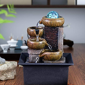 EKDJKK Meditation Tabletop Fountain, Tabletop Waterfall Garden Relaxation Fountain Indoor with LED Light, Mini Tabletop Pool Leisure Fountai Home Decor Gift for Indoor Office Bedroom Relaxation