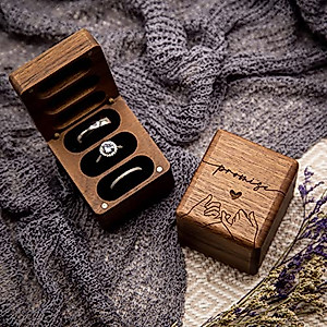 MUUJEE Pinky Promise 3 Slot Ring Box - Engraved Triple Wooden Ring Case Box for Wedding Ceremony Ring Bearer Box -Birthday Gift Ideas