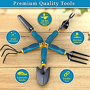 Gardening Tools Set from Alloy Steel - Heavy Duty Garden Tool Set with Light & Rubber Non-Slip Handle - Gardening Tool Kit - Ergonomic Garden Hand Tools - Gardening Gifts for Men and Women