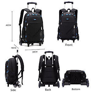 Boys Rolling Backpack Elementary and Middle School Trolley School Bag Large Capacity Wheeled Travel Bag Black/blue-two wheels