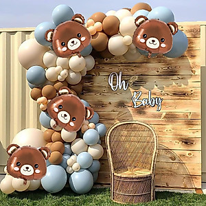 Whaline Blue Brown Balloon Garland Arch Kit 163Pcs Round Latex Bear Foil Balloons with Balloon Chain and Ribbon Set for Boys Girls Baby Shower Birthday Wedding Teddy Bear Boho Theme Party Decorations