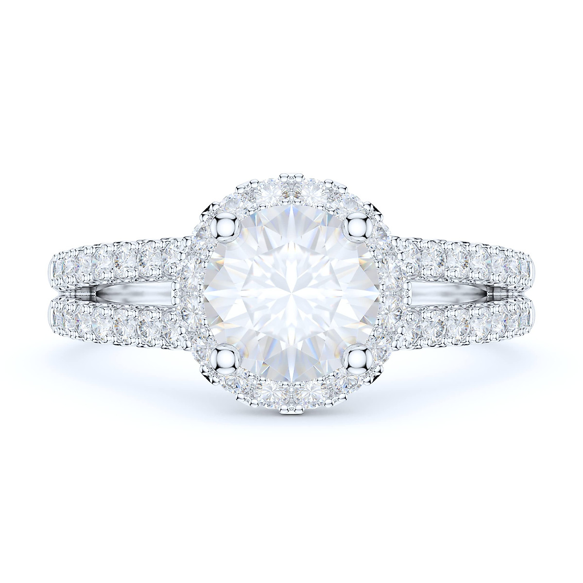 PRSTANI Sterling Silver Split Shank 1.0CT Round Brilliant Cut Genuine Moissanite Halo Engagement Ring Bridal Ring For Women (7)