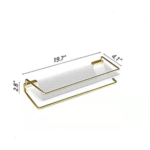 HSXJJ Acrylic Bathroom Shelves 19.7inch Gold Aluminum Extra Thick Acrylic Rectangular Shelf,Bathroom Shelves with Towel bar， Shelf Set with Towel Rack (Brushed Gold)…